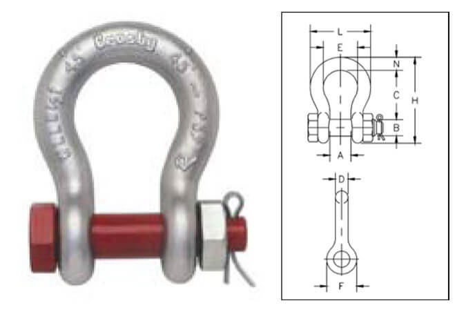 Crosby® G-2130 Bolt Anchor Shackle, Hot-Dipped Galvanized, Various ...